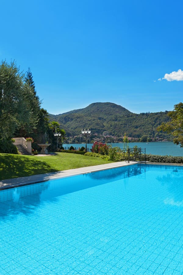 Beautiful Swimming Pool Overlooking the Lake Stock Image - Image of ...