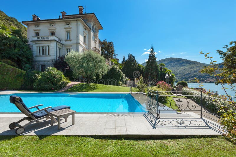 Beautiful Swimming Pool Overlooking the Lake Stock Image - Image of ...