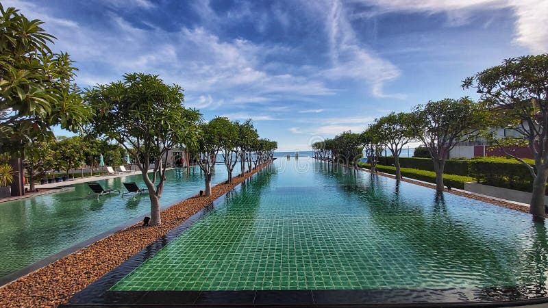 Beautiful Swimming Pool by the Sea Stock Image - Image of reflection ...