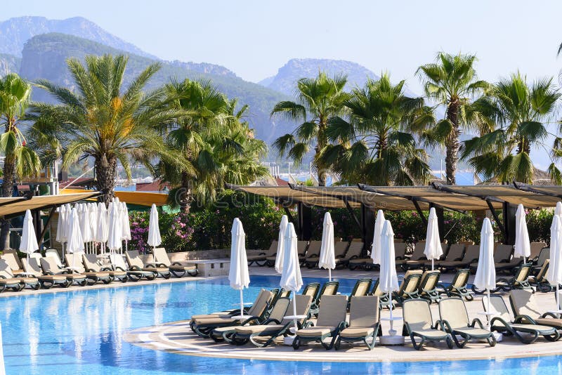 Beautiful Swimming Pool in the Tropical Hotel Stock Photo - Image of ...