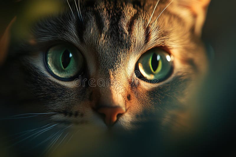 Beautiful Tabby Cat with Sharp Green Eyes in Close-up Portrait ...