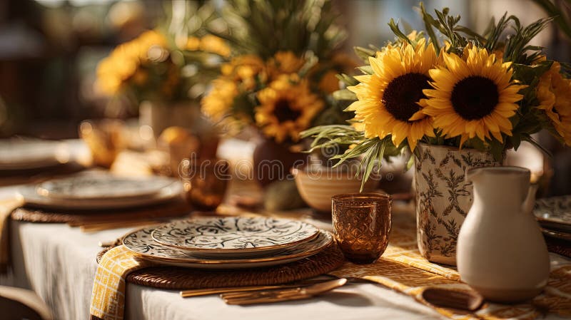 Juneteenth Table Setting with Sunflowers and Plates Stock Photo - Image ...
