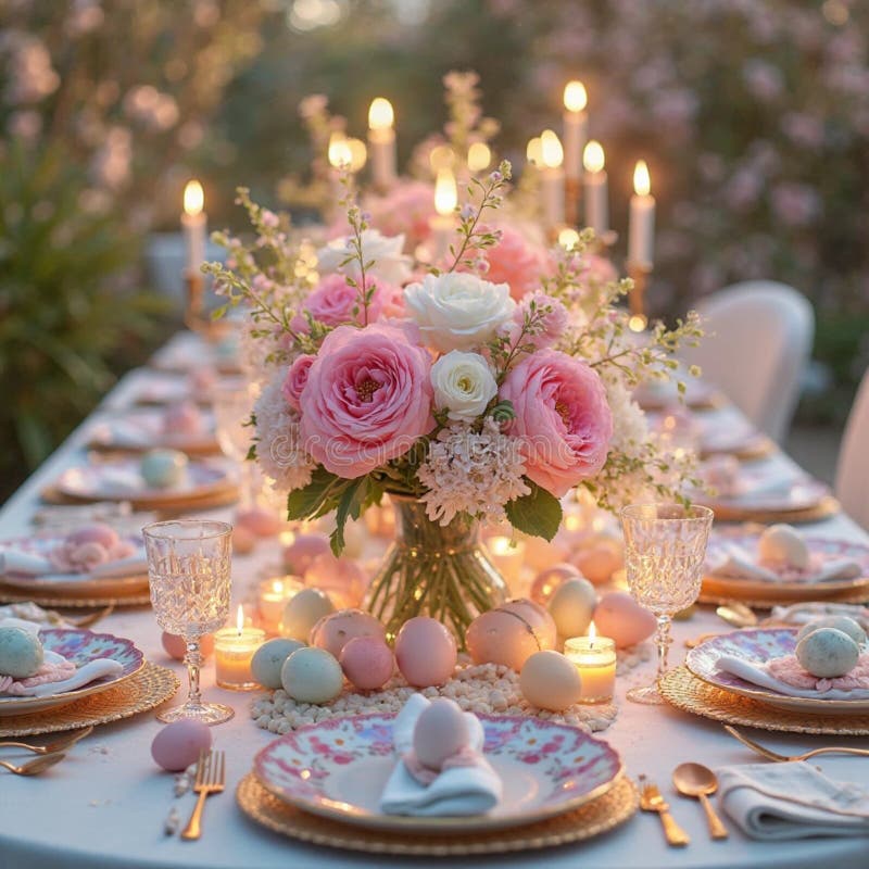 Beautiful Table Arrangement for Easter Celebration Stock Illustration ...