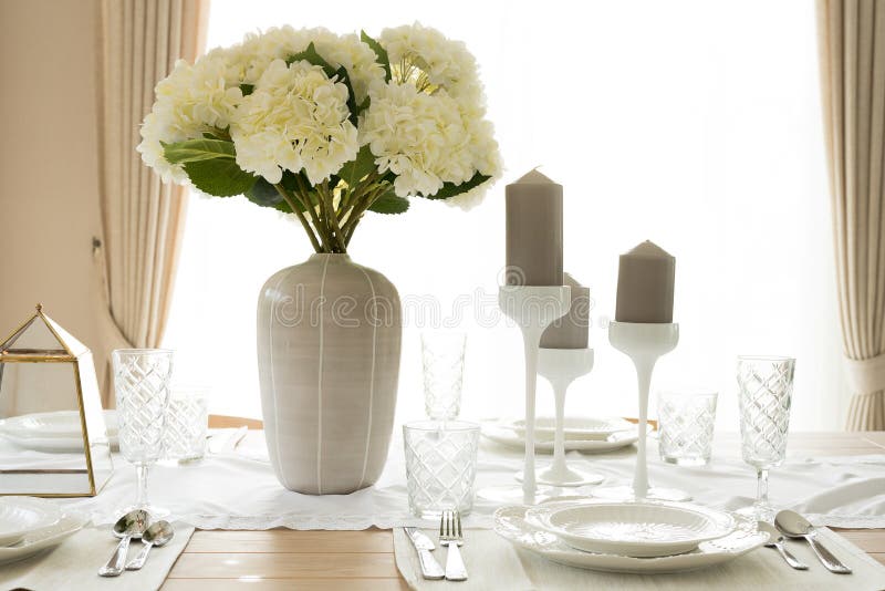 Beautiful Table Dinning Set. Stock Photo - Image of candle, cafe: 124846506