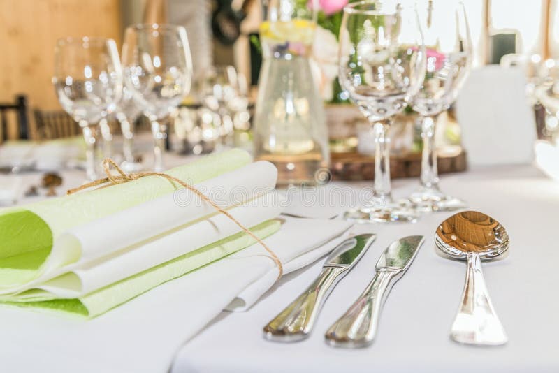 Beautiful Table Set for Some Festive Event Stock Photo - Image of white ...