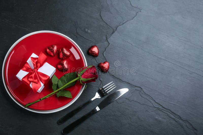 Beautiful Table Setting on Black Background, Flat Lay with Space for ...