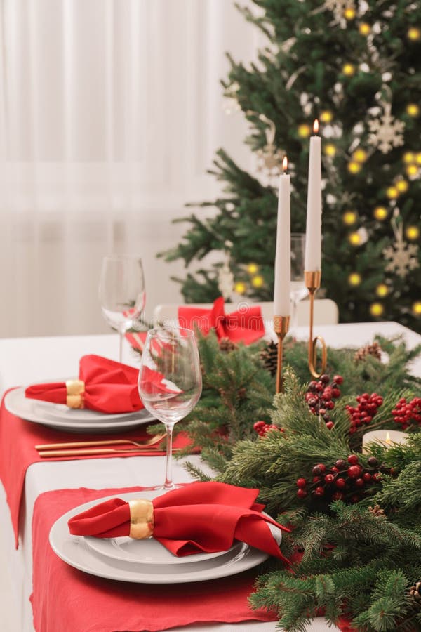 Beautiful Table Setting with Christmas Decor Indoors Stock Image ...