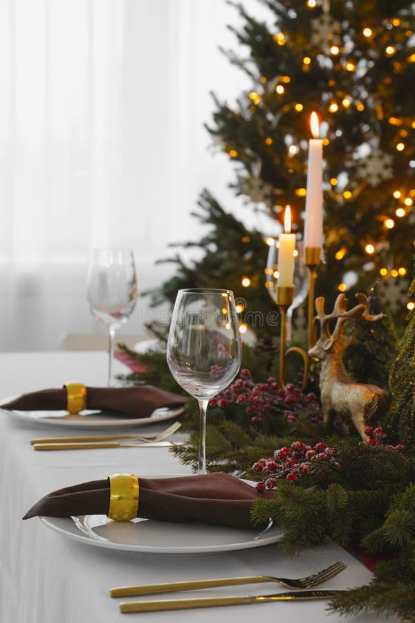 Beautiful Table Setting with Christmas Decor Indoors Stock Photo ...