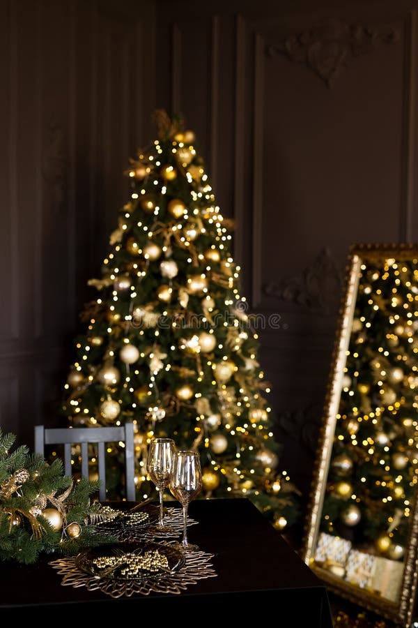 Beautiful Table Setting with Christmas Decorations in Living Room Stock ...