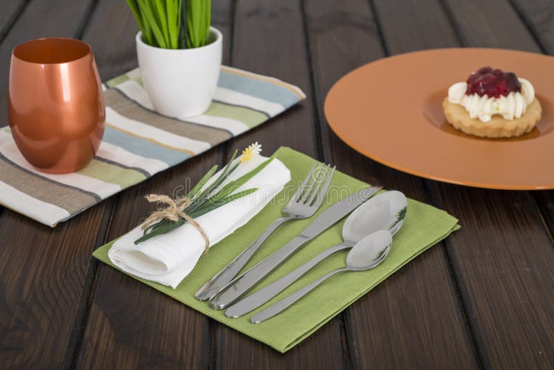 Table Setting with Decorations, Napkins on a Table Stock Photo - Image ...