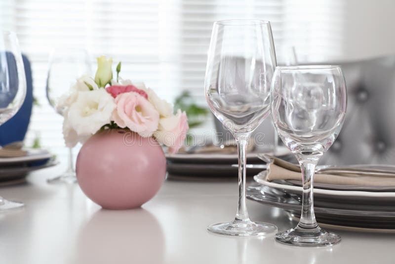 Beautiful Table Setting in Dining Room Interior Stock Image - Image of ...