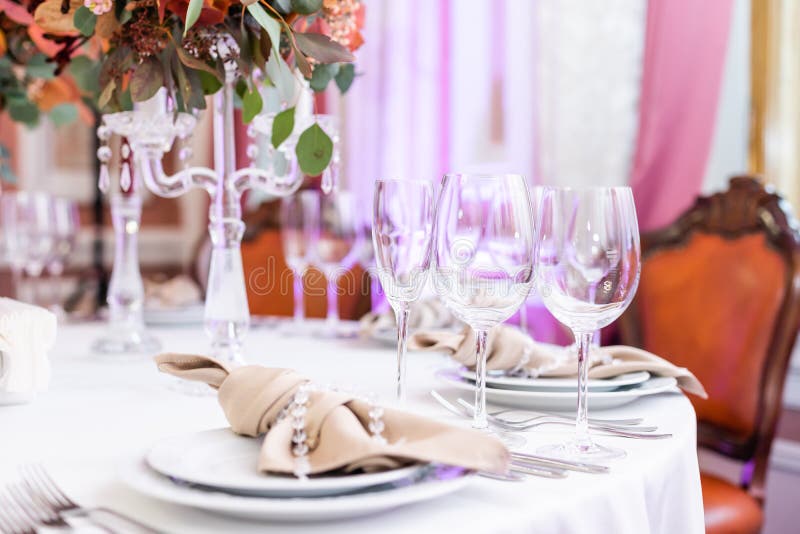 Beautiful Table Setting with Floral Decor Stock Photo - Image of card ...