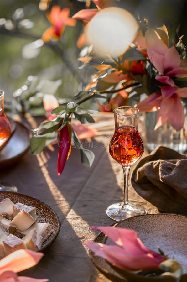 Beautiful Table Setting in Garden on Sunset Light. Table Decorated with ...