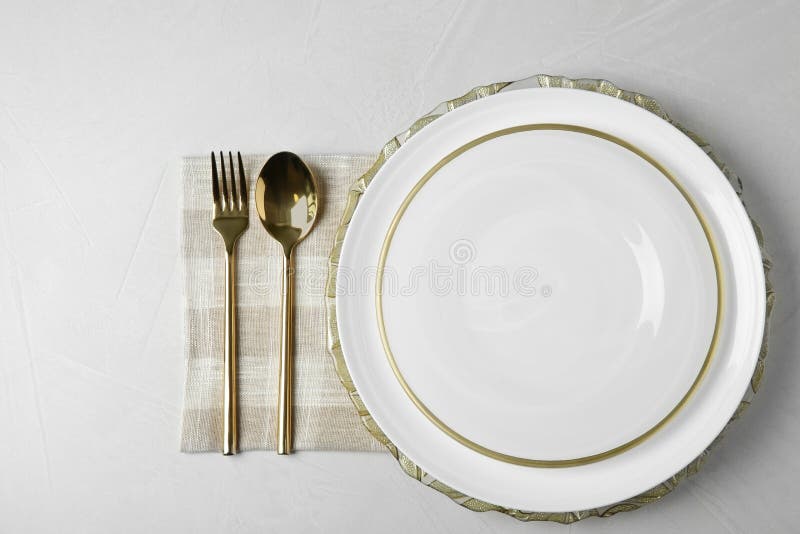 Beautiful Table Setting on Grey Background Stock Photo - Image of ...