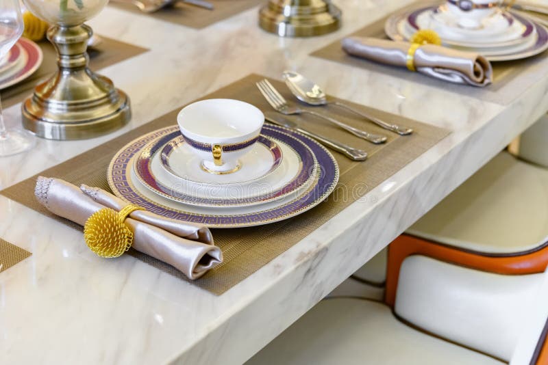 Beautiful Table Setting in House Stock Image - Image of plates ...