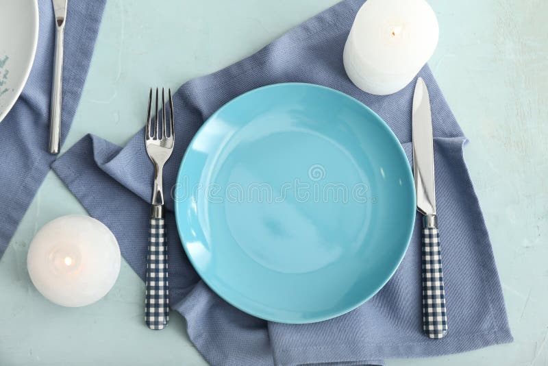 Beautiful Table Setting on Light Color Background Stock Image - Image ...