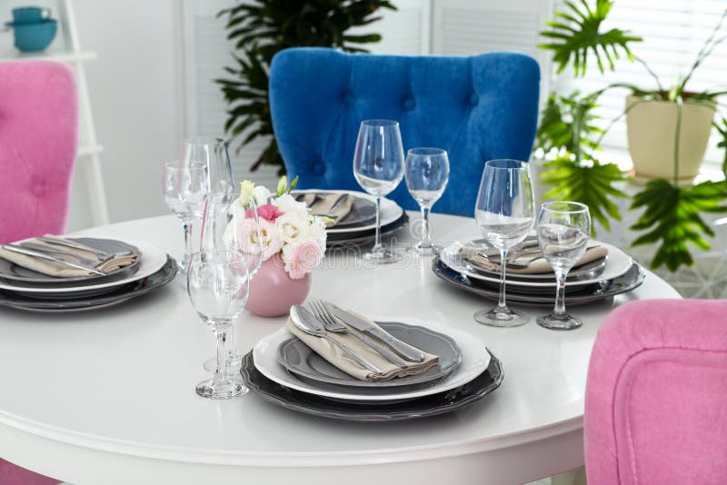Beautiful Table Setting in Modern Dining Room Stock Image - Image of ...