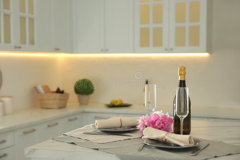 Beautiful Table Setting in Kitchen. Interior Design Stock Image - Image ...
