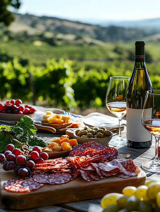 Elegant Vineyard Table Setting with Wine, Grapes, and Charcuterie ...