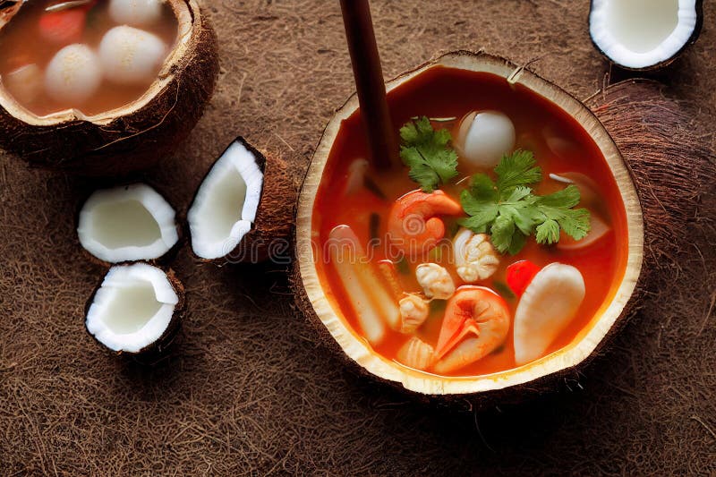 Beautiful Table Setting with Tom Yam Soup with Coconut in Thai Style ...