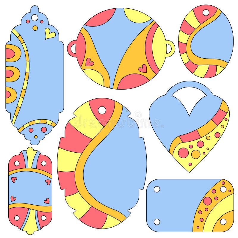 Beautiful Tags with Cartoon Girl Waving Hand Stock Illustration ...