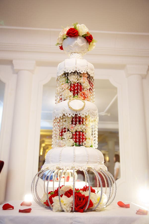Beautiful Tall Wedding Cake for the Bride and Groom Stock Image - Image ...