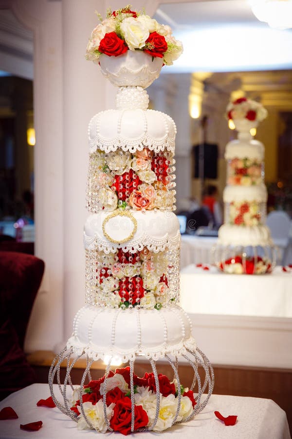 Beautiful Tall Wedding Cake for the Bride and Groom Stock Image - Image ...
