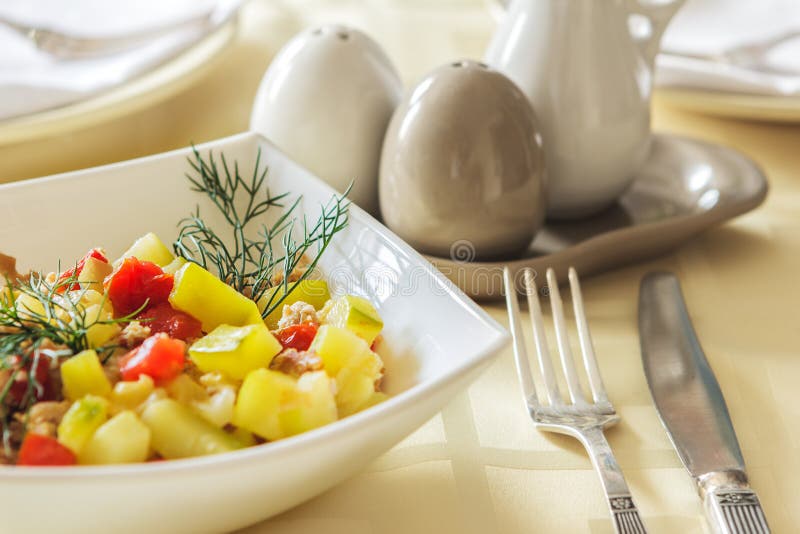 Beautiful Tasty and Healthy Food on Table Stock Image - Image of plate ...