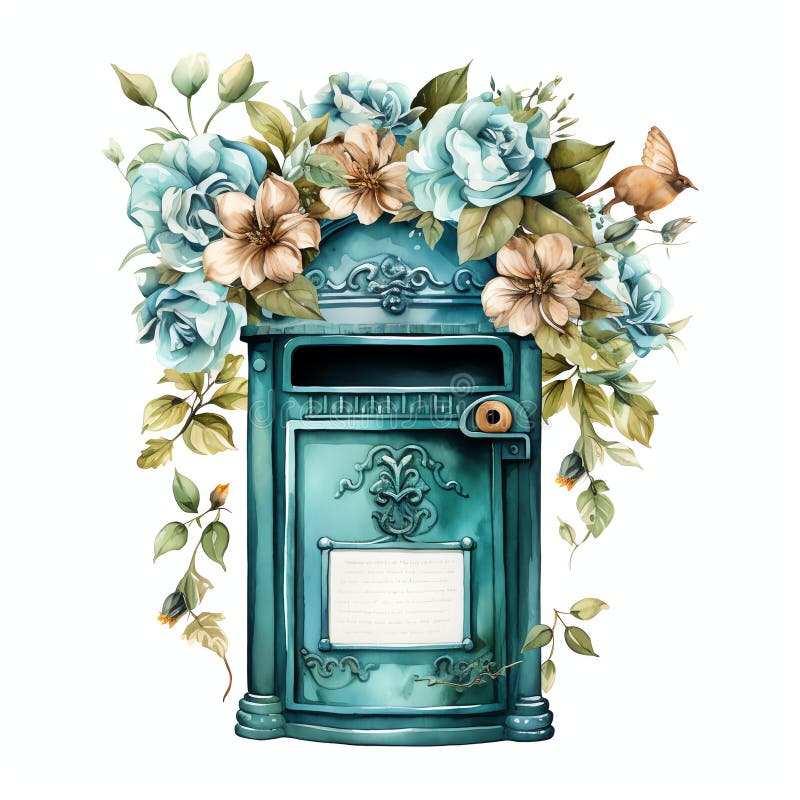 Beautiful Teal Floral Post Box Clipart Illustration Stock Illustration ...