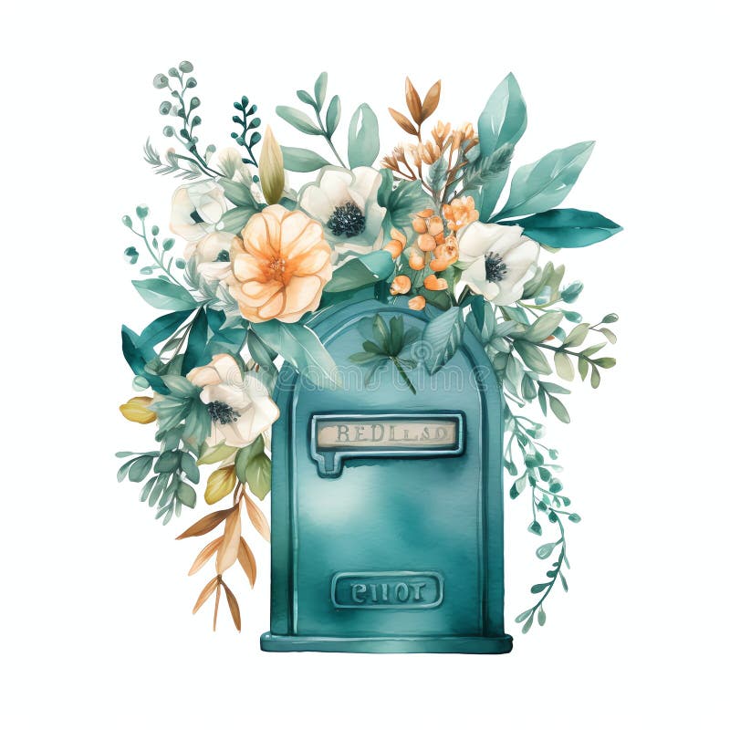 Beautiful Teal Floral Post Box Clipart Illustration Stock Illustration ...