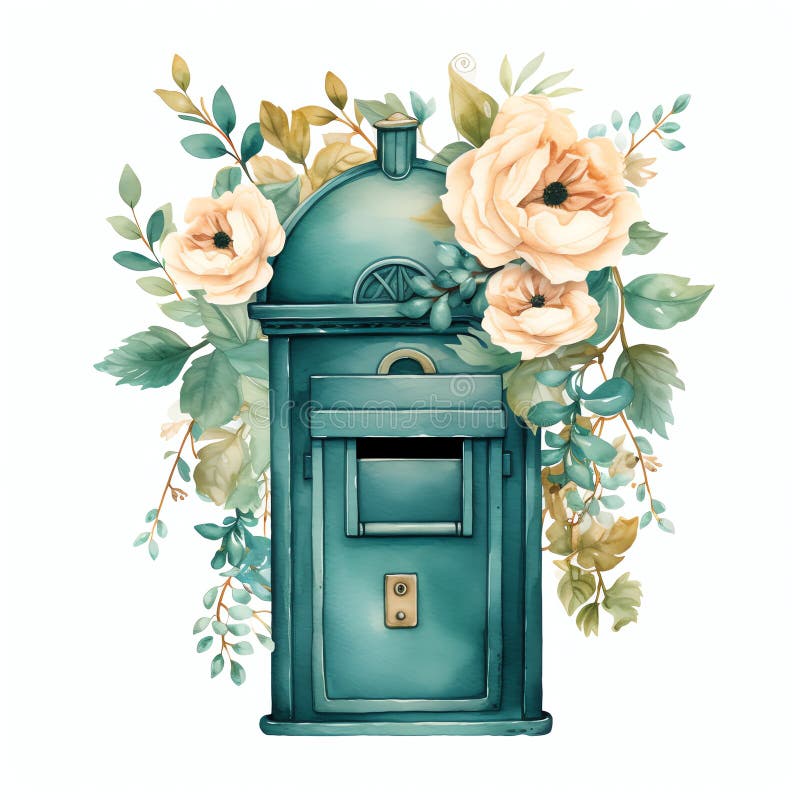 Beautiful Teal Floral Post Box Clipart Illustration Stock Illustration ...