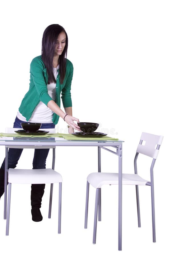 Beautiful Teenager Preparing the Table Stock Image - Image of setting ...