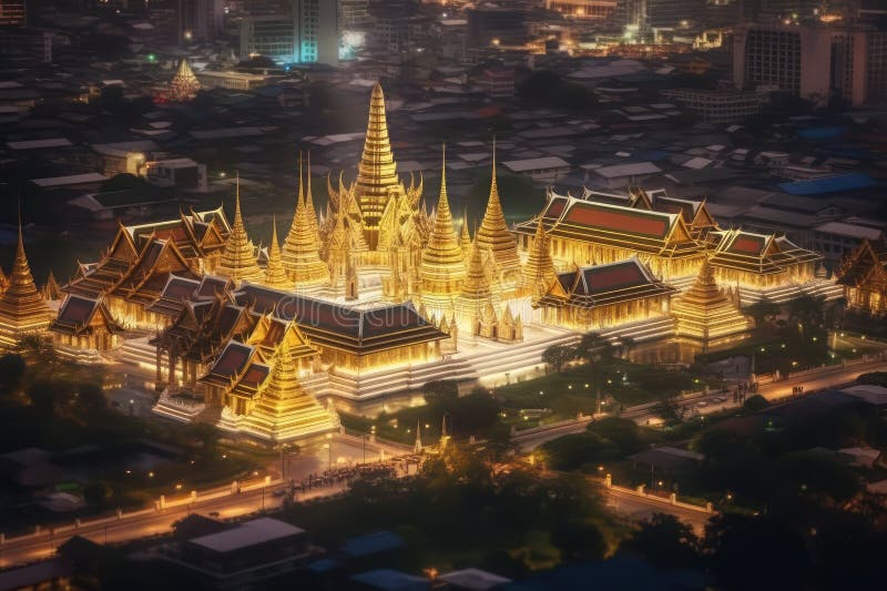 Beautiful Temple at Night in Bangkok, Thailand with Ai Generated Stock ...