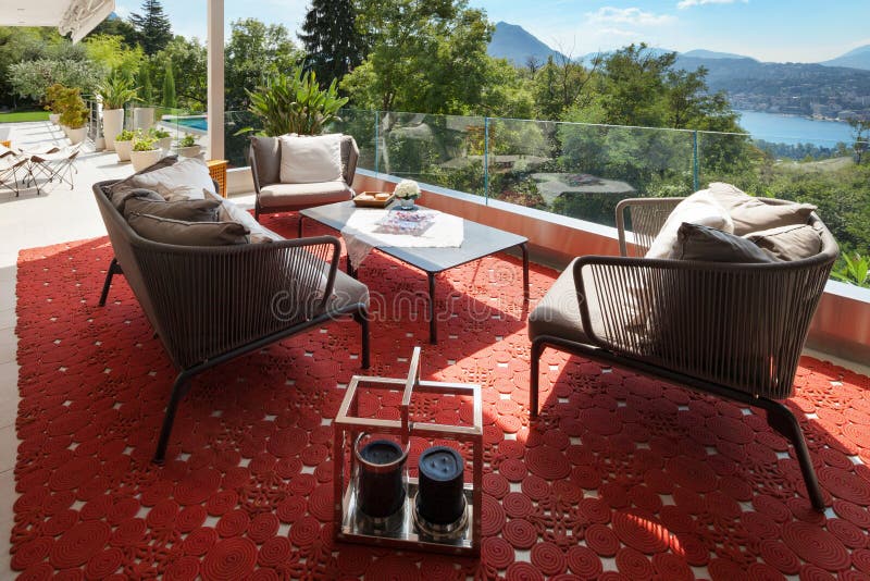 Beautiful Terrace Furnished Stock Photo - Image of panoramic, lifestyle ...