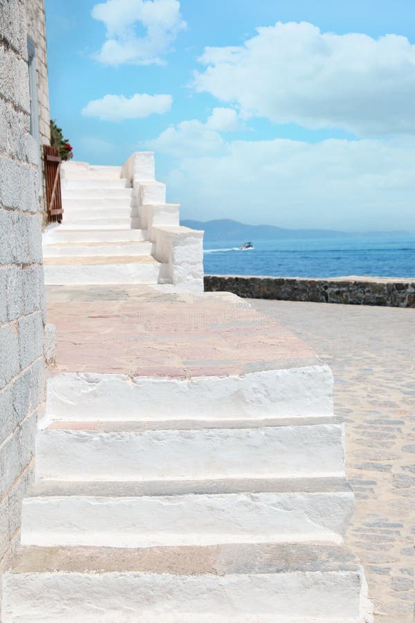 Beautiful Terrace with Old Stone Stairs on Sunny Day Stock Photo ...