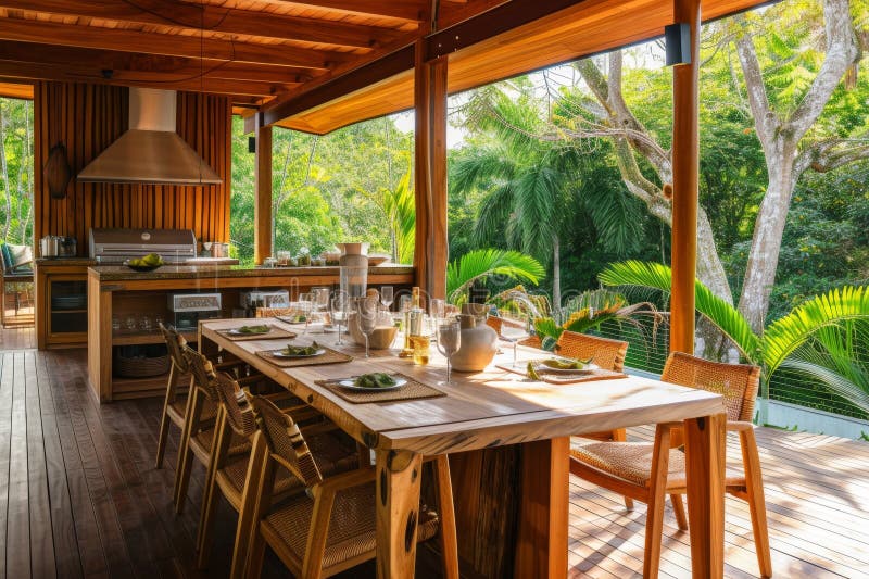 A Beautiful Terrace for Relaxing with a Dining Table and Chairs. Design ...