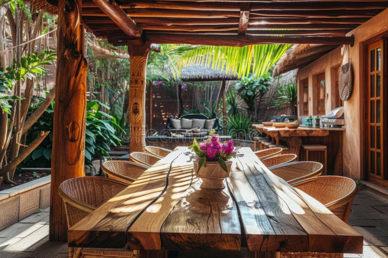 A Beautiful Terrace for Relaxing with a Dining Table and Chairs. Design ...