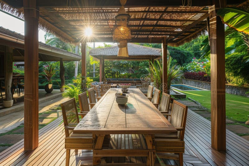 A Beautiful Terrace for Relaxing with a Dining Table and Chairs. Design ...