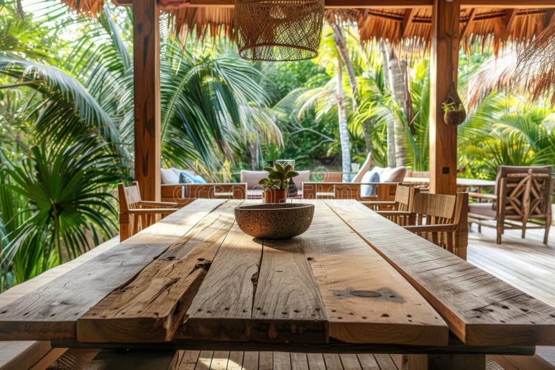 A Beautiful Terrace for Relaxing with a Dining Table and Chairs. Design ...