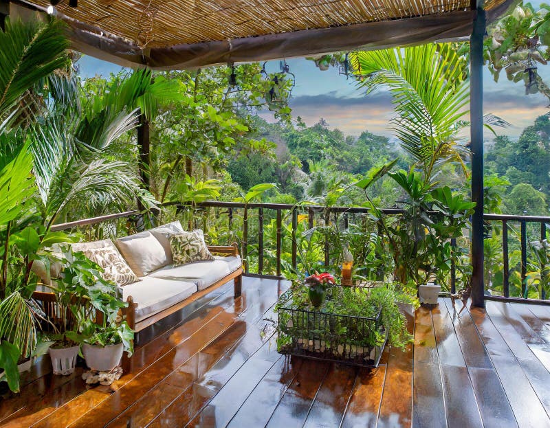 Beautiful Terrace with a View of the Jungle Stock Illustration ...