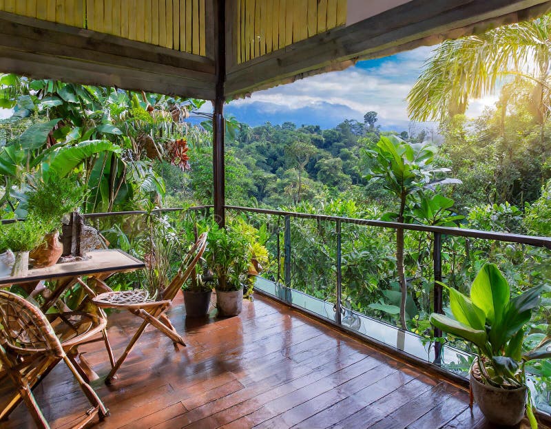 Beautiful Terrace with a View of the Jungle Stock Illustration ...