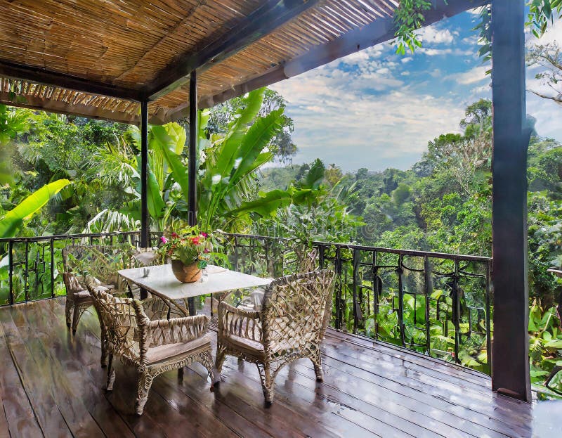 Beautiful Terrace with a View of the Jungle Stock Illustration ...