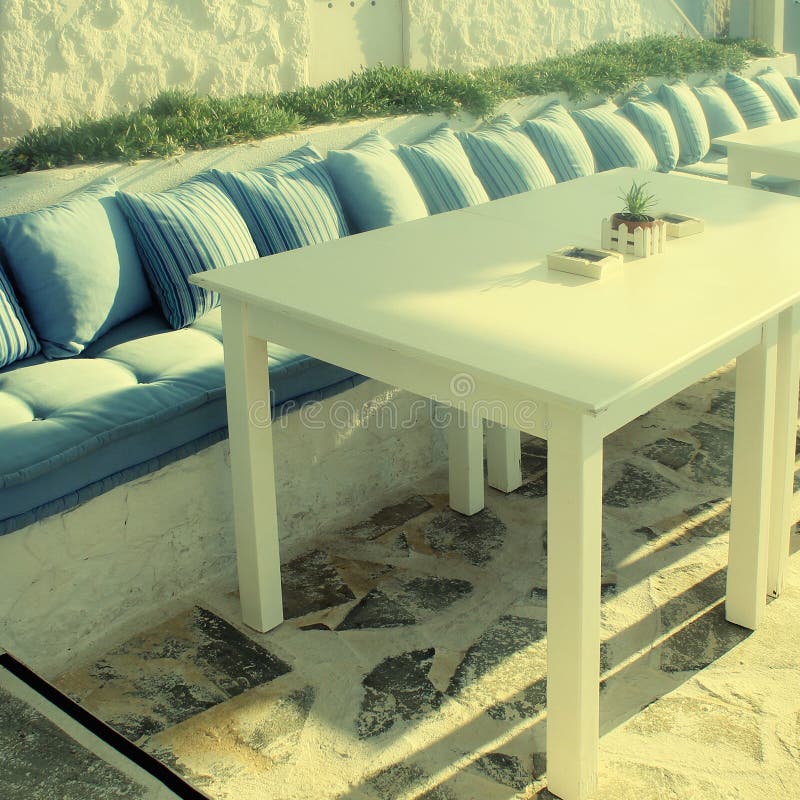 Beautiful Terrace with White Sofa, Crete, Greece. Stock Image - Image ...