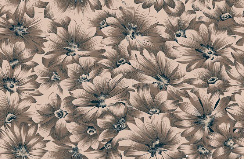 Beautiful Textile Flowers Allover Design Print Stock Illustration ...