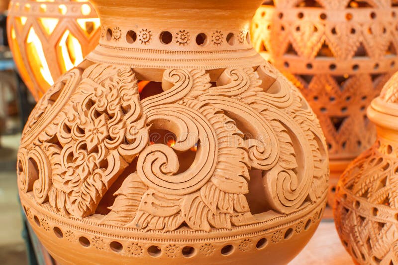 Beautiful Thai Style Designs on Pottery Stock Photo - Image of hand ...