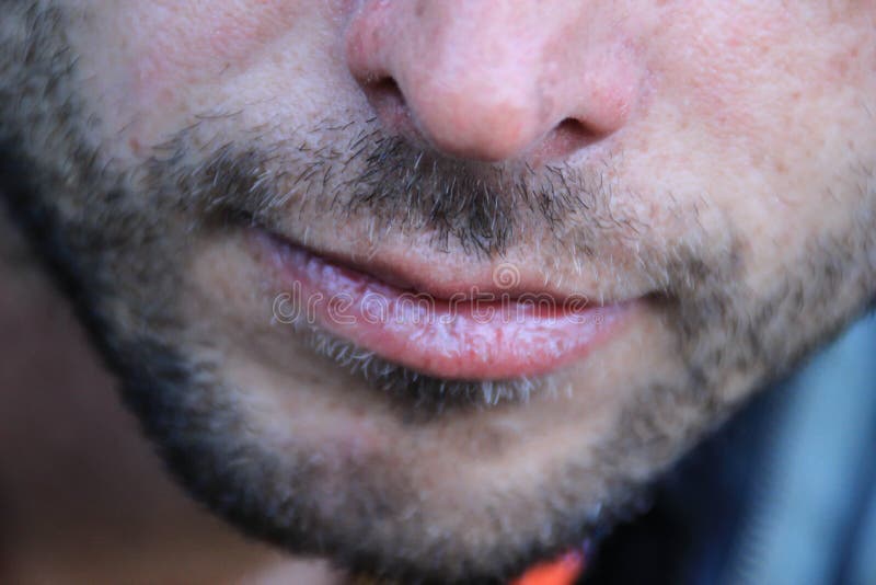 Beautiful Thin Men`s Lips and Light Unshaven Face Close Stock Image ...