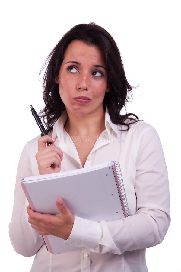 Beautiful and Thinking Businesswoman Taking Notes Stock Image - Image ...