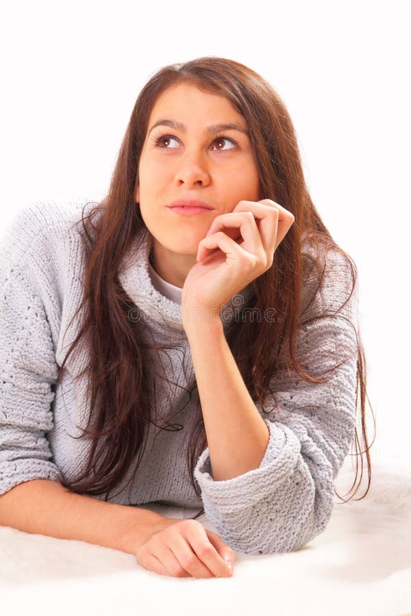 Beautiful and Thoughtful Brunette Woman Stock Image - Image of ...
