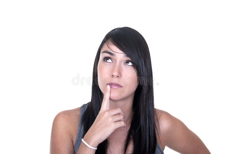 Beautiful Thoughtful Woman Looking Up Stock Image - Image of people ...