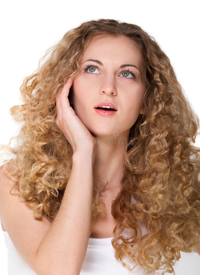 Beautiful Thoughtful Woman Looking Up Stock Photo - Image of attractive ...